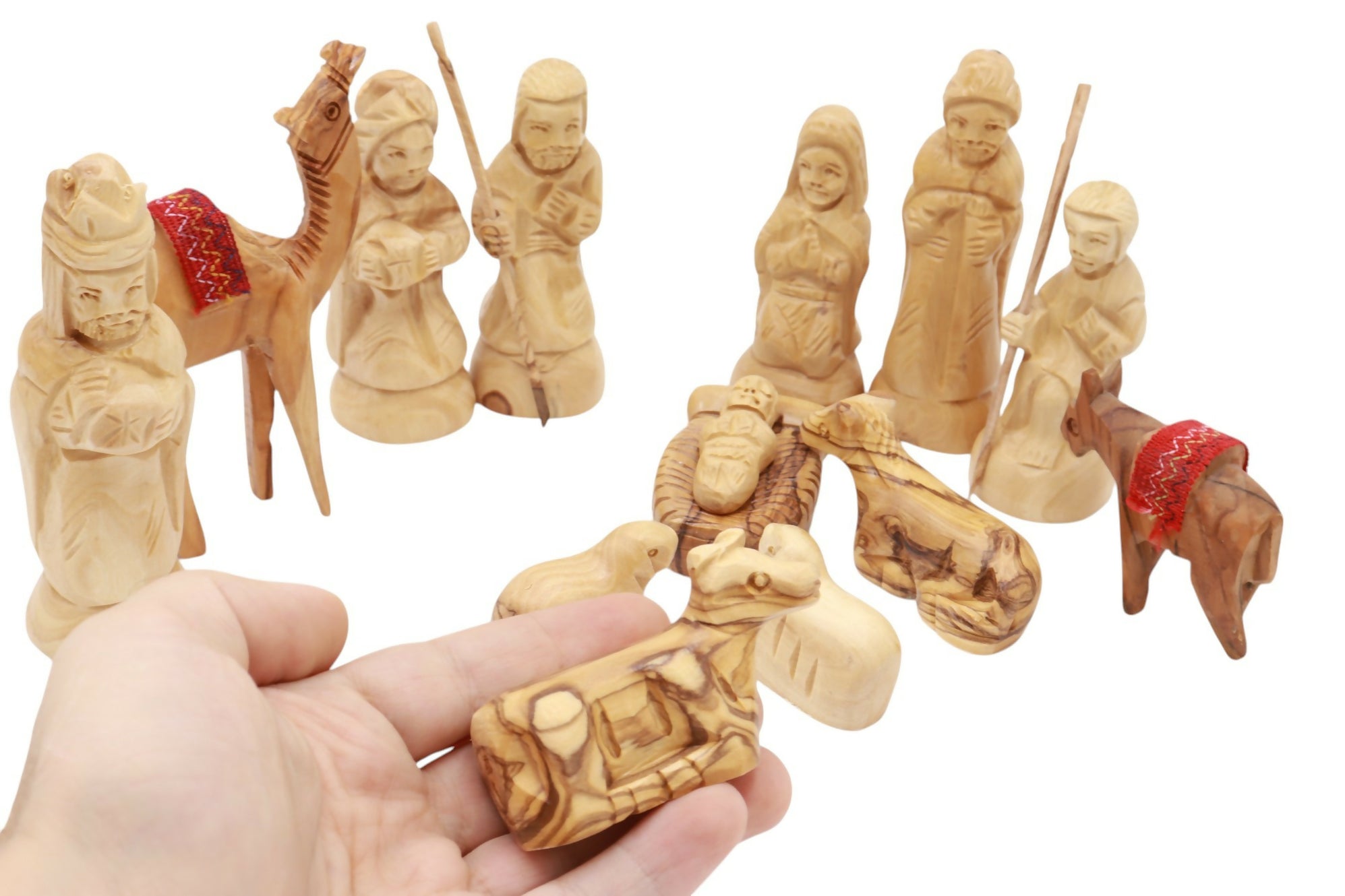 Nativity Figures Set Handcrafted Olive Wood Carved Sculptures Holy Lan ...