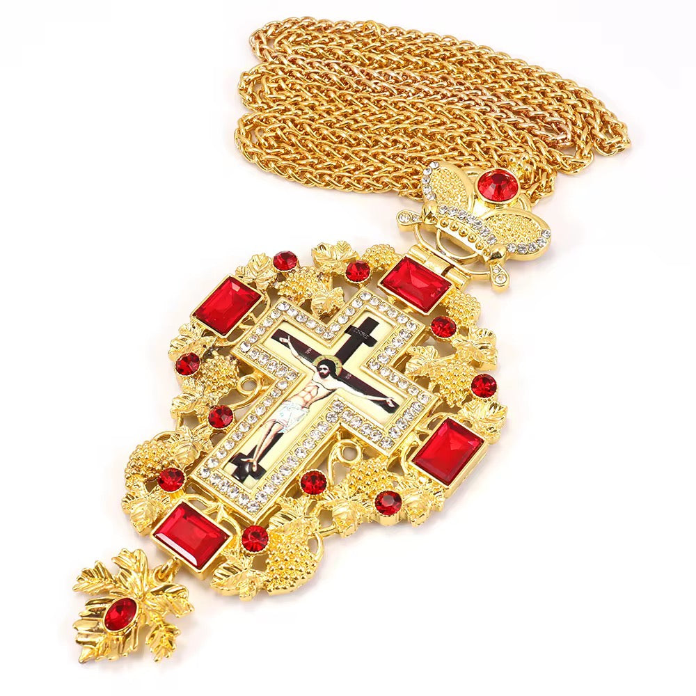 Red & Gold Orthodox Jeweled Pectoral Crosses — Orthodox Depot