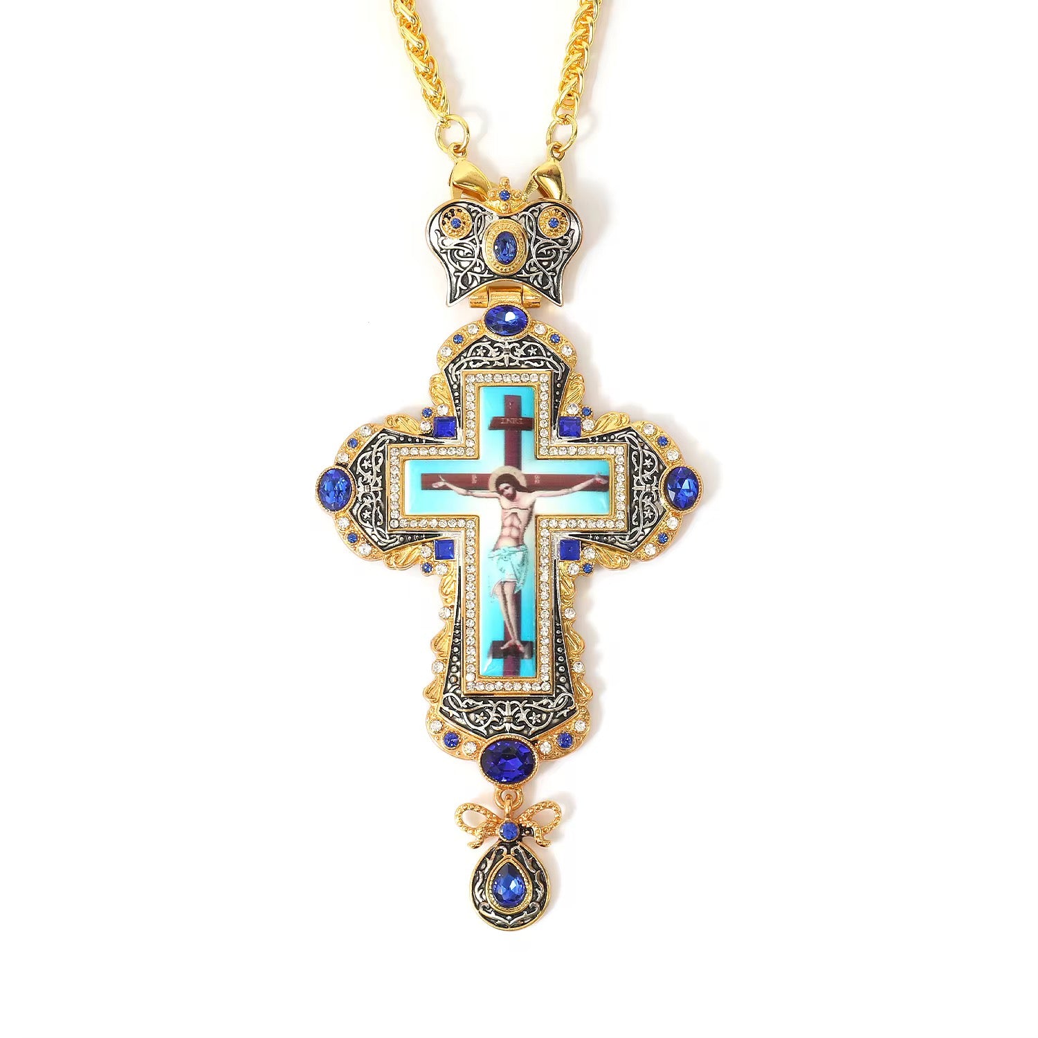 Gold & Blue Orthodox Jeweled Pectoral Crosses — Orthodox Depot