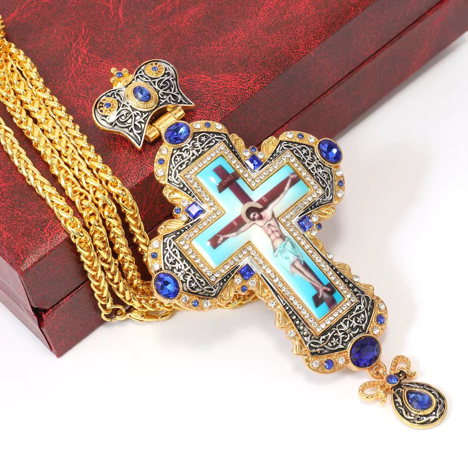 Gold & Blue Orthodox Jeweled Pectoral Crosses — Orthodox Depot