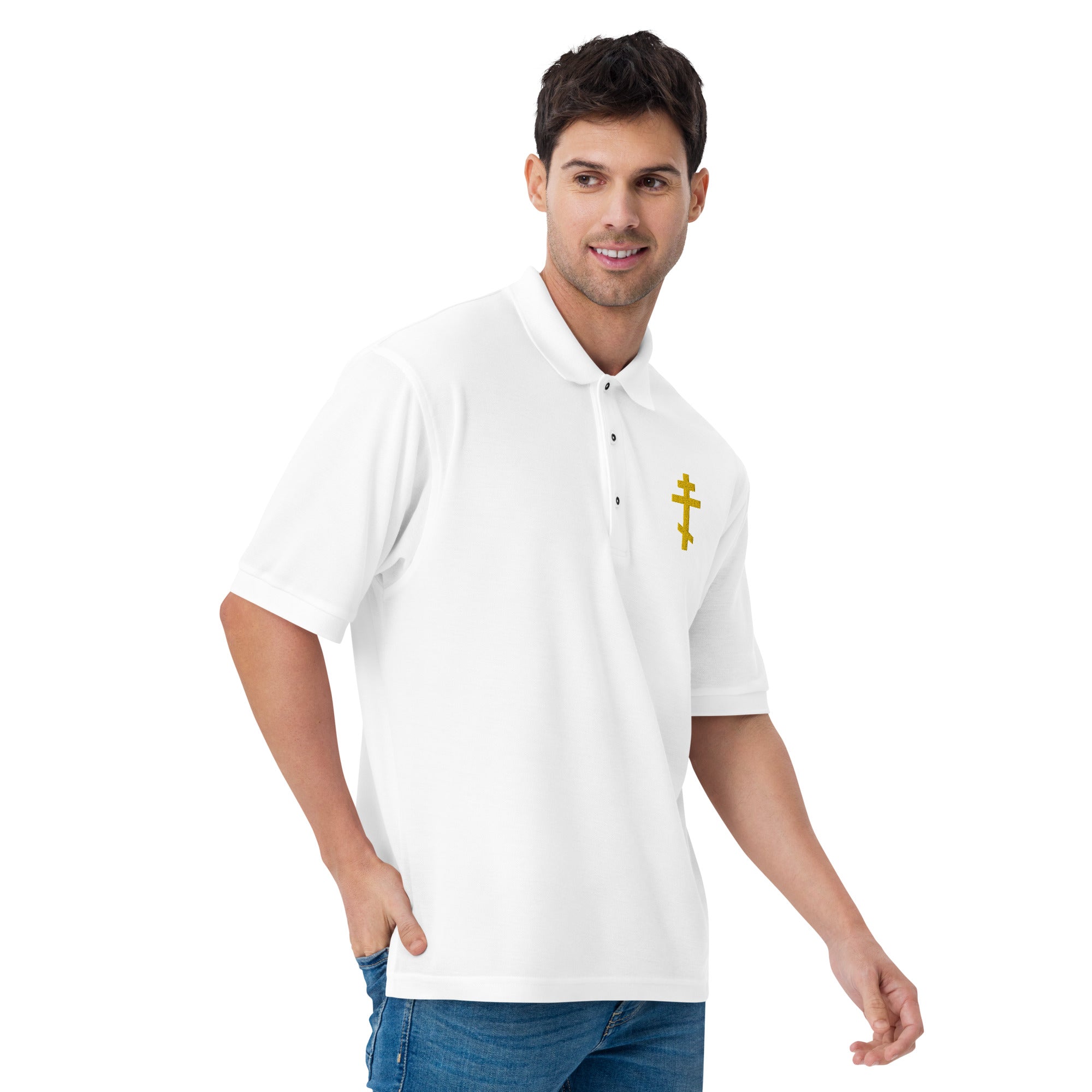 Gold Russian Cross Embroidered Premium Polo Shirt — Orthodox Depot