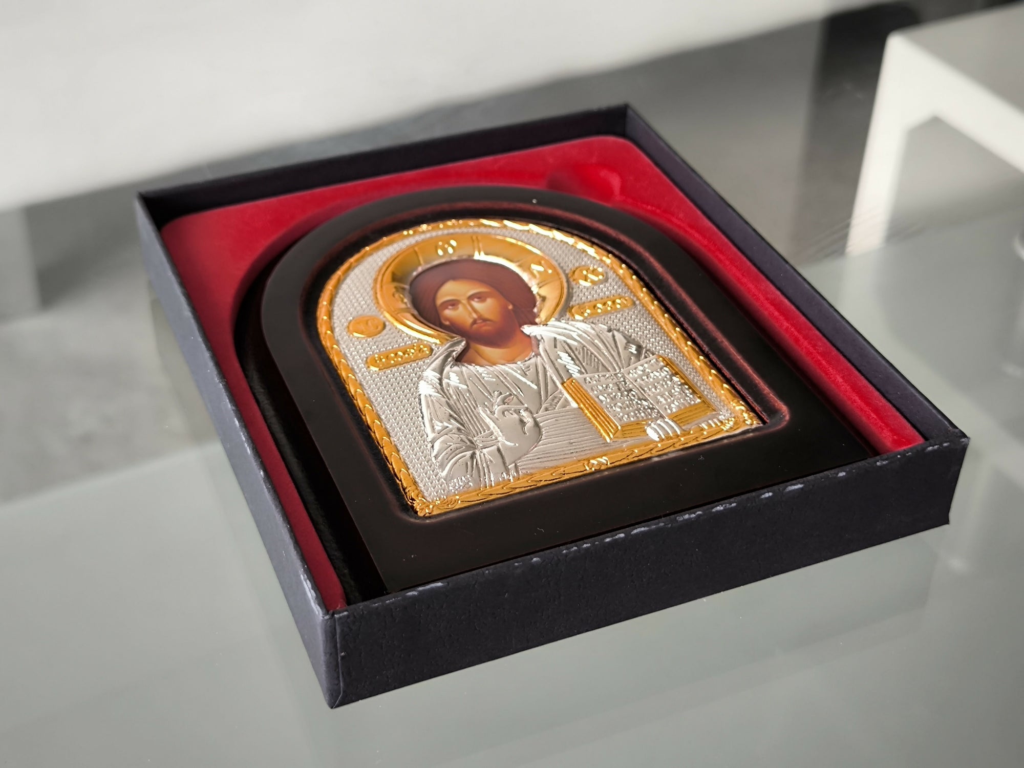 Icon of Christ Jesus 12.40" Silver 950° Religious Wood Handicraft Chri ...