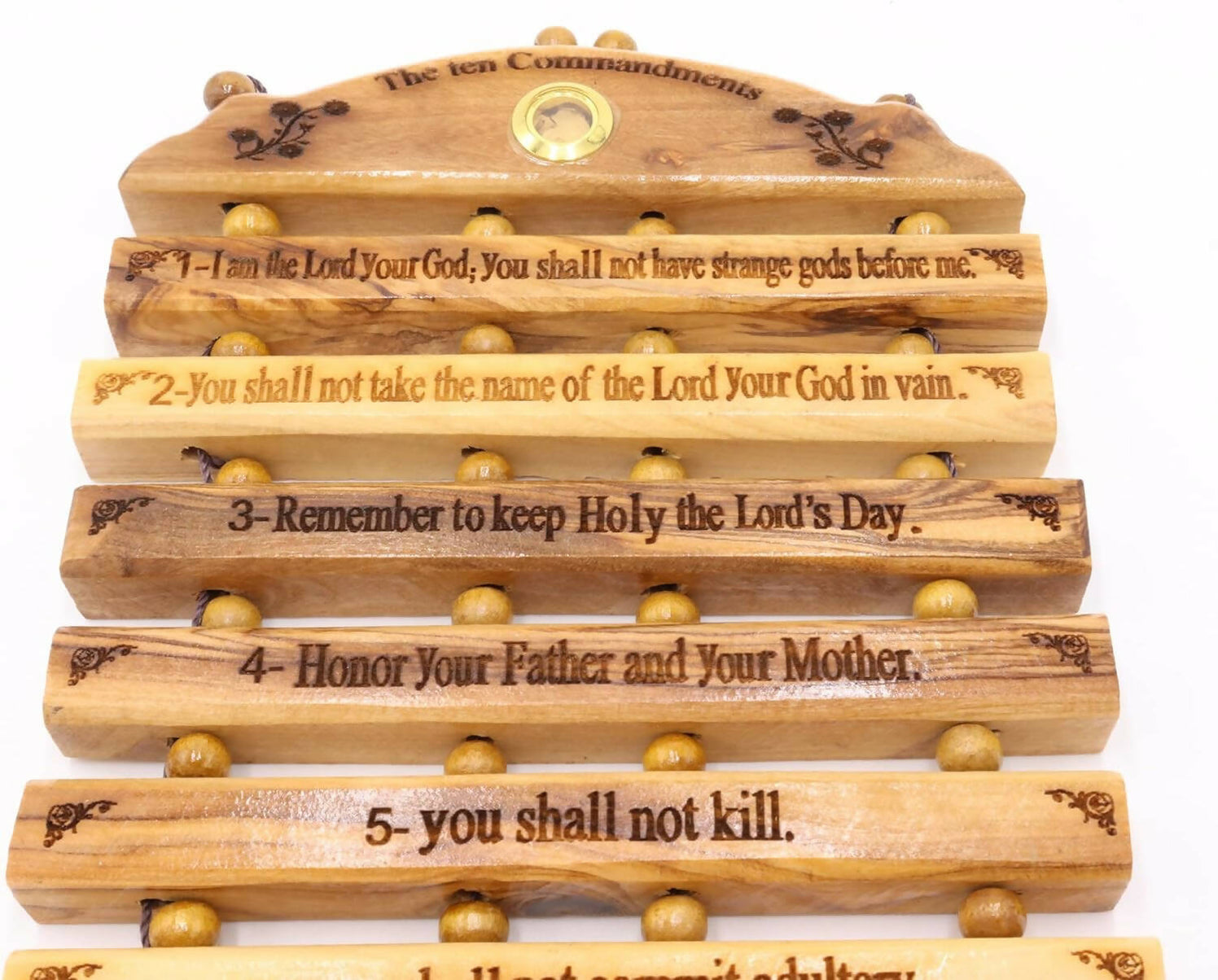 The Ten Commandments Hand Made Olive Wood English Laser Carved Hand Ma ...