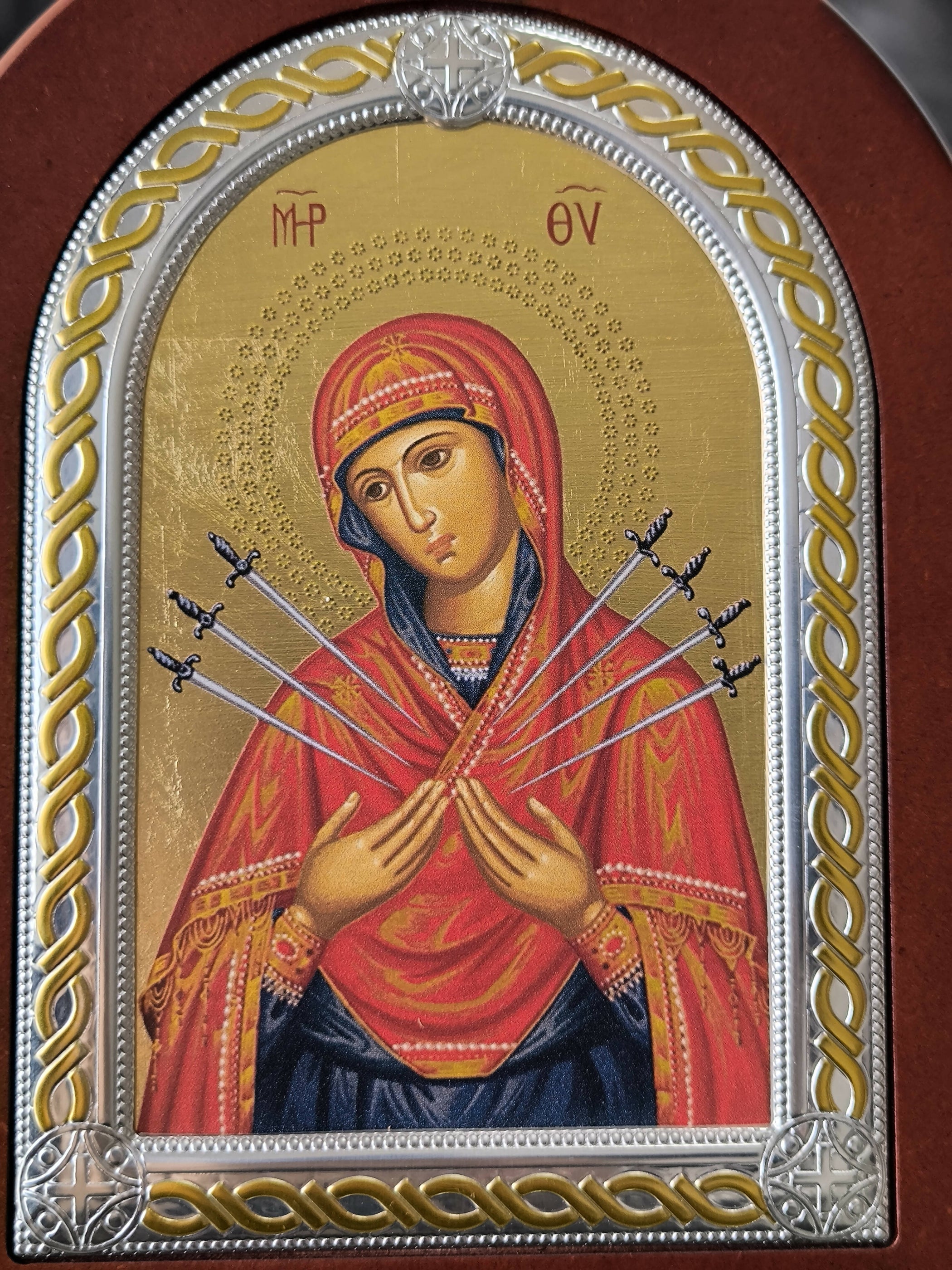 Icon Holy Virgin Mary of Seven Swords Nikolaos Silver 950 CERTIFICATED ...