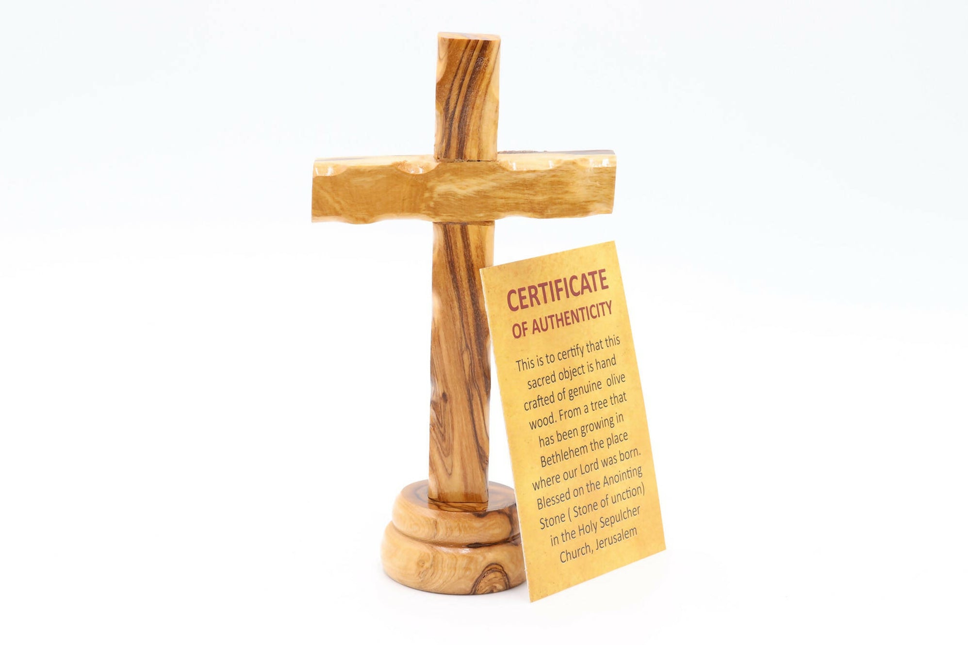 Olive Wood Round Cross Certificate Crucifix Standing Holy Land Jerusal ...