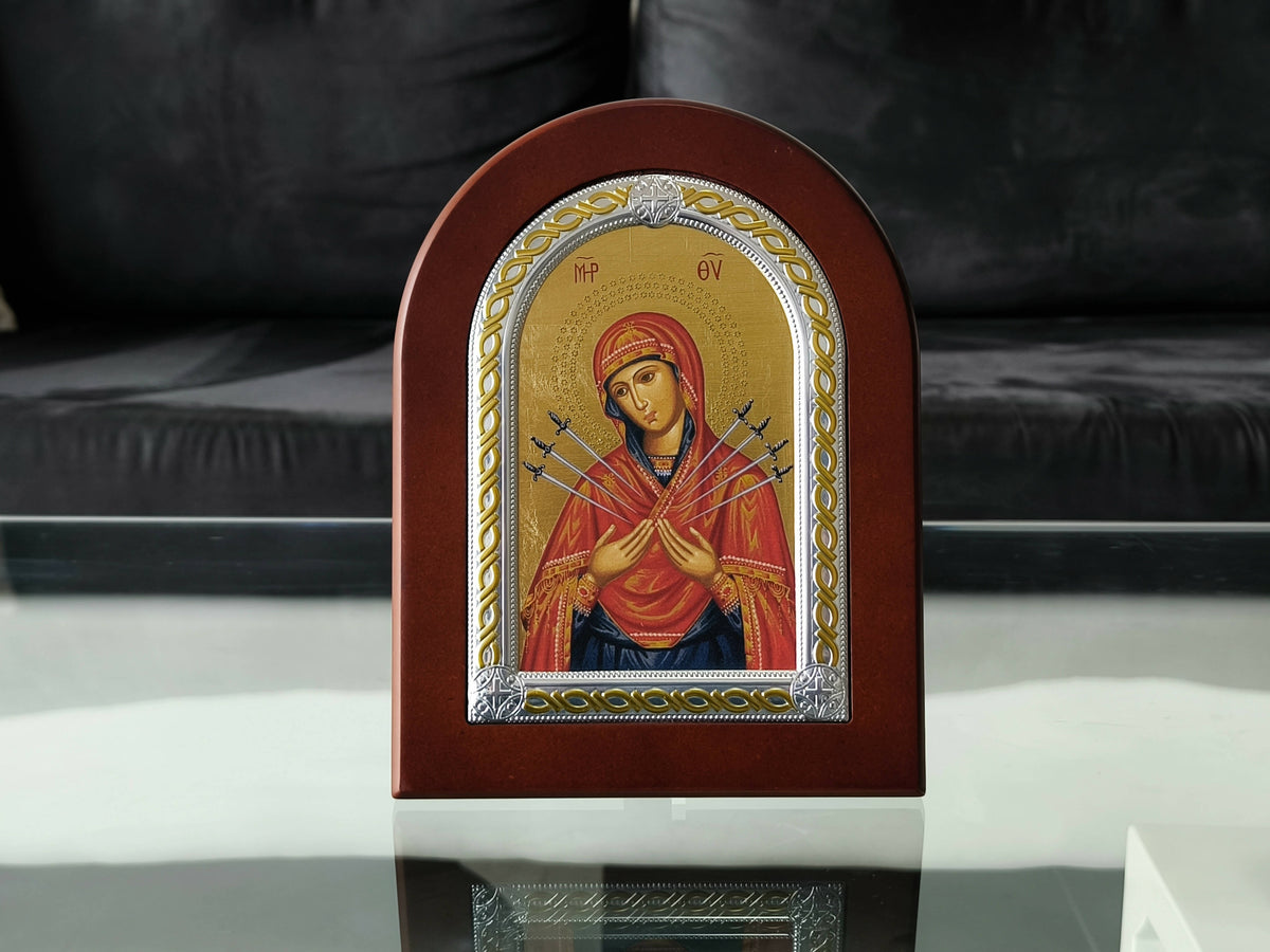 Icon Holy Virgin Mary of Seven Swords Nikolaos Silver 950 CERTIFICATED ...