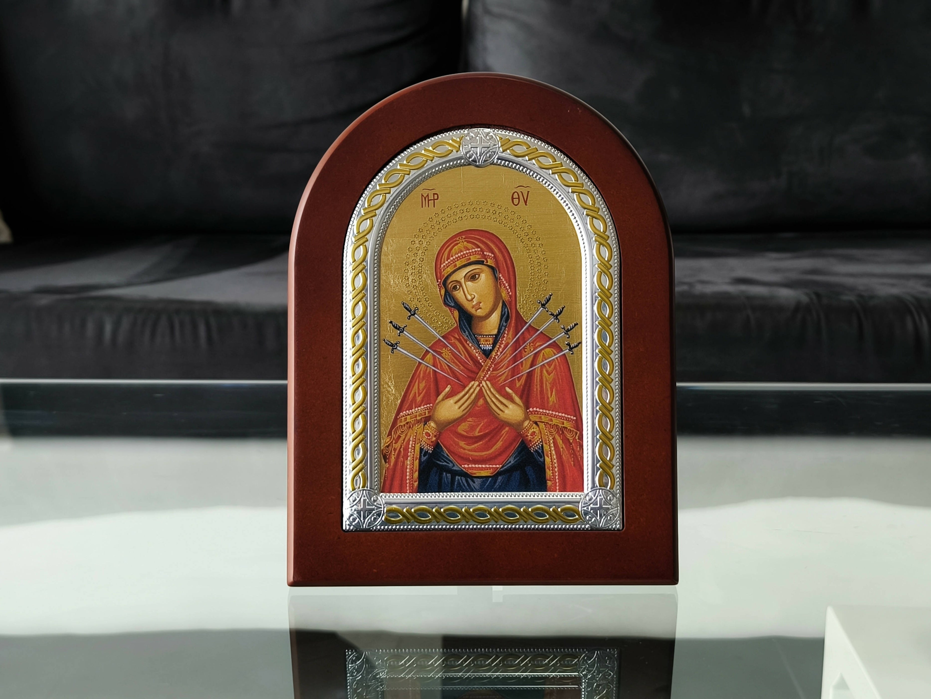 Icon Holy Virgin Mary of Seven Swords Nikolaos Silver 950 CERTIFICATED ...