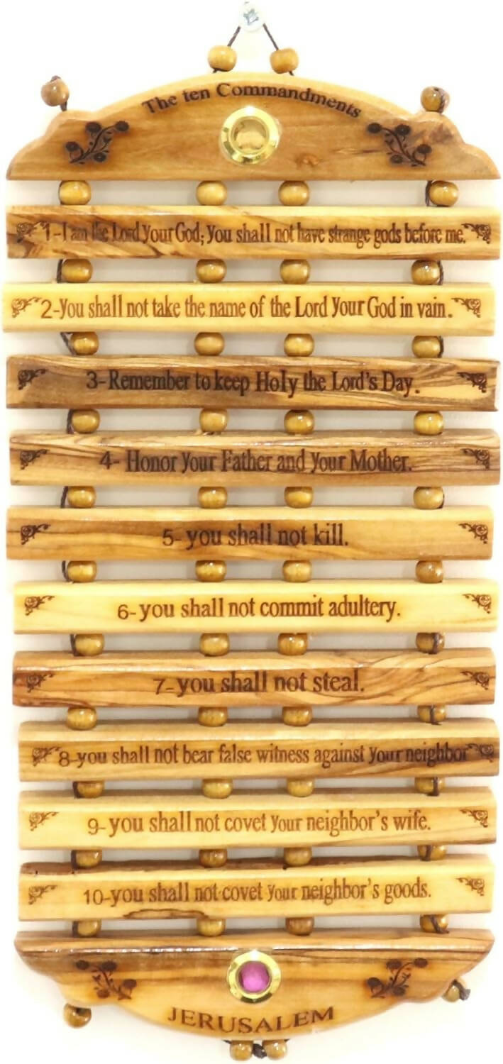 The Ten Commandments Hand Made Olive Wood English Laser Carved Hand Ma ...