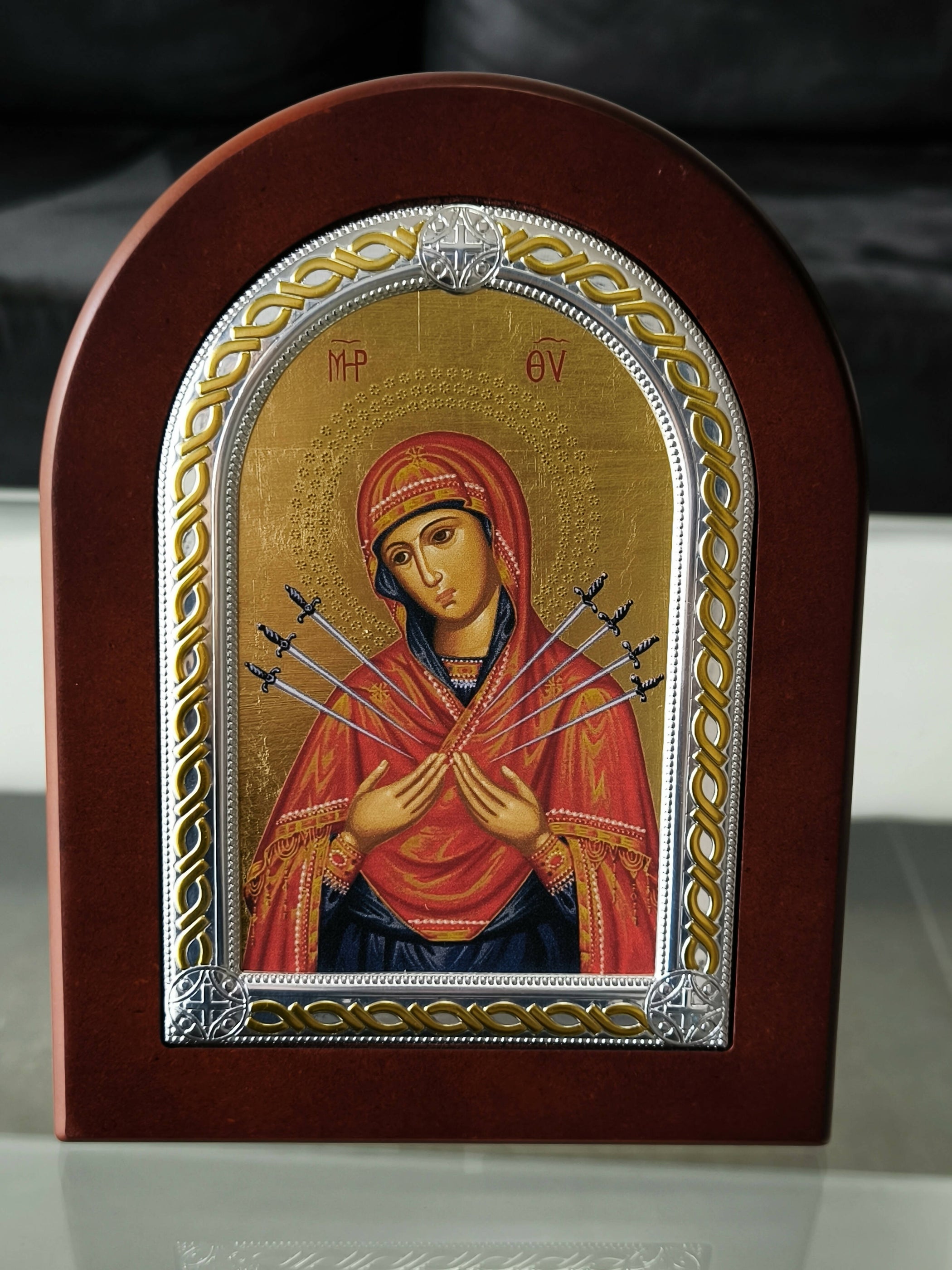 Icon Holy Virgin Mary of Seven Swords Nikolaos Silver 950 CERTIFICATED ...