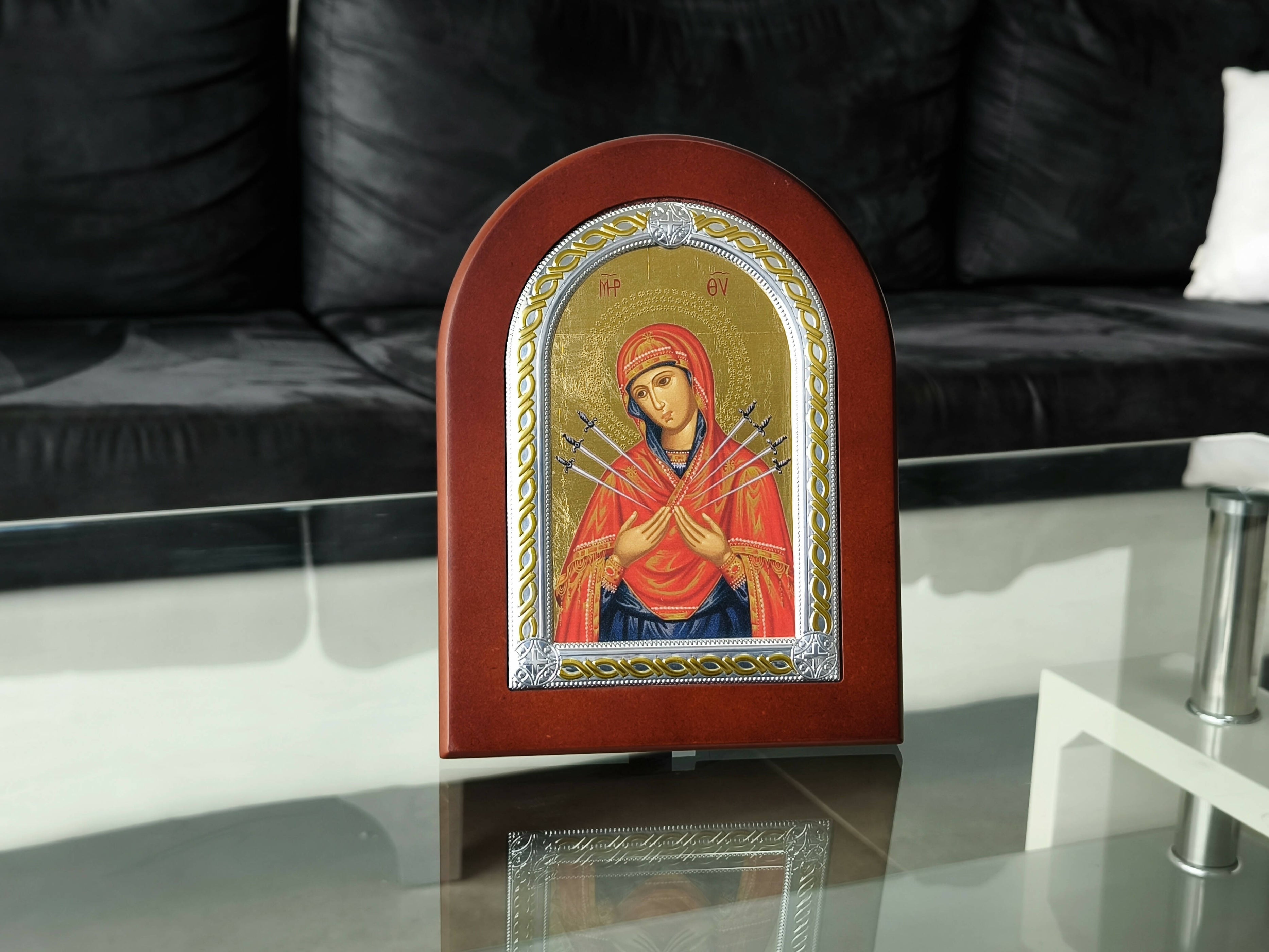 Icon Holy Virgin Mary of Seven Swords Nikolaos Silver 950 CERTIFICATED ...