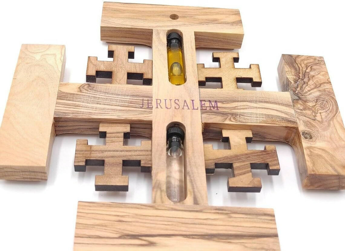 Five Fold Cross Jerusalem Cross 7 inches With Holy Oil and Water Made ...