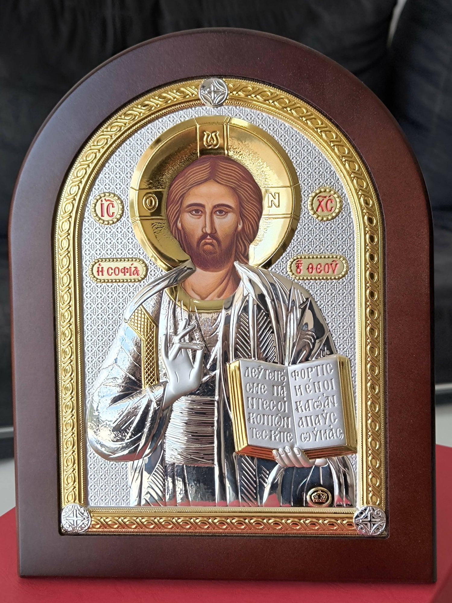 Christ Jesus Icon 13x 9.84 inch Handicraft hanging \ standing Gold Sil ...
