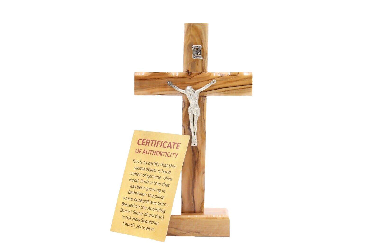 Crucifix 6.88" Standing Olive Wood Holy Land Jerusalem Certificate Cro ...