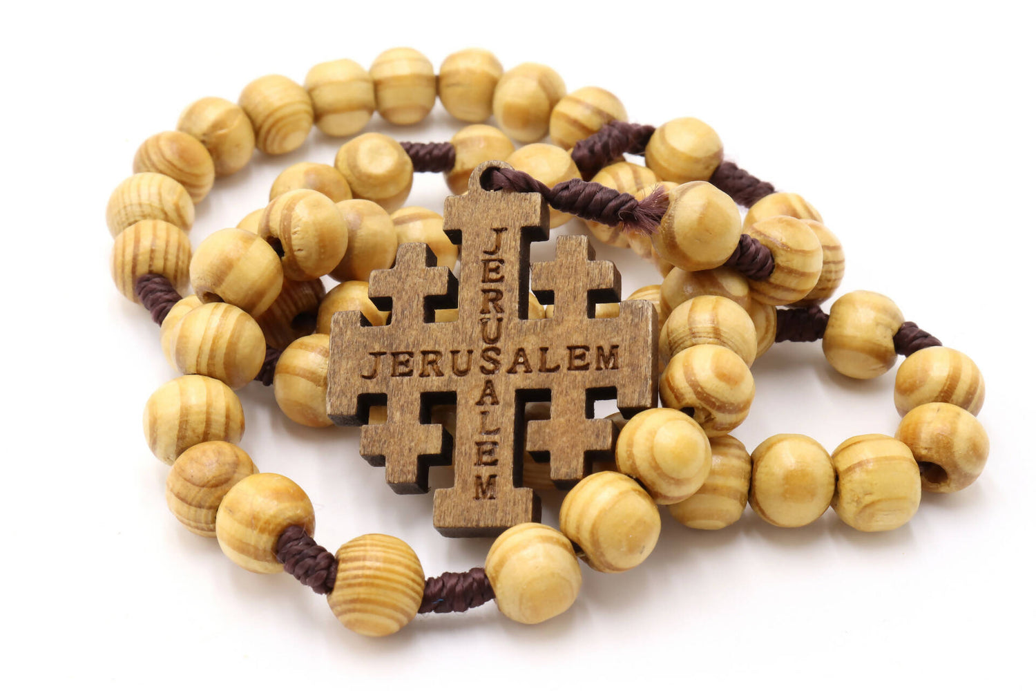 Rosary with Certificate Jerusalem Cross Olive Wood Prayer Holy Land co ...