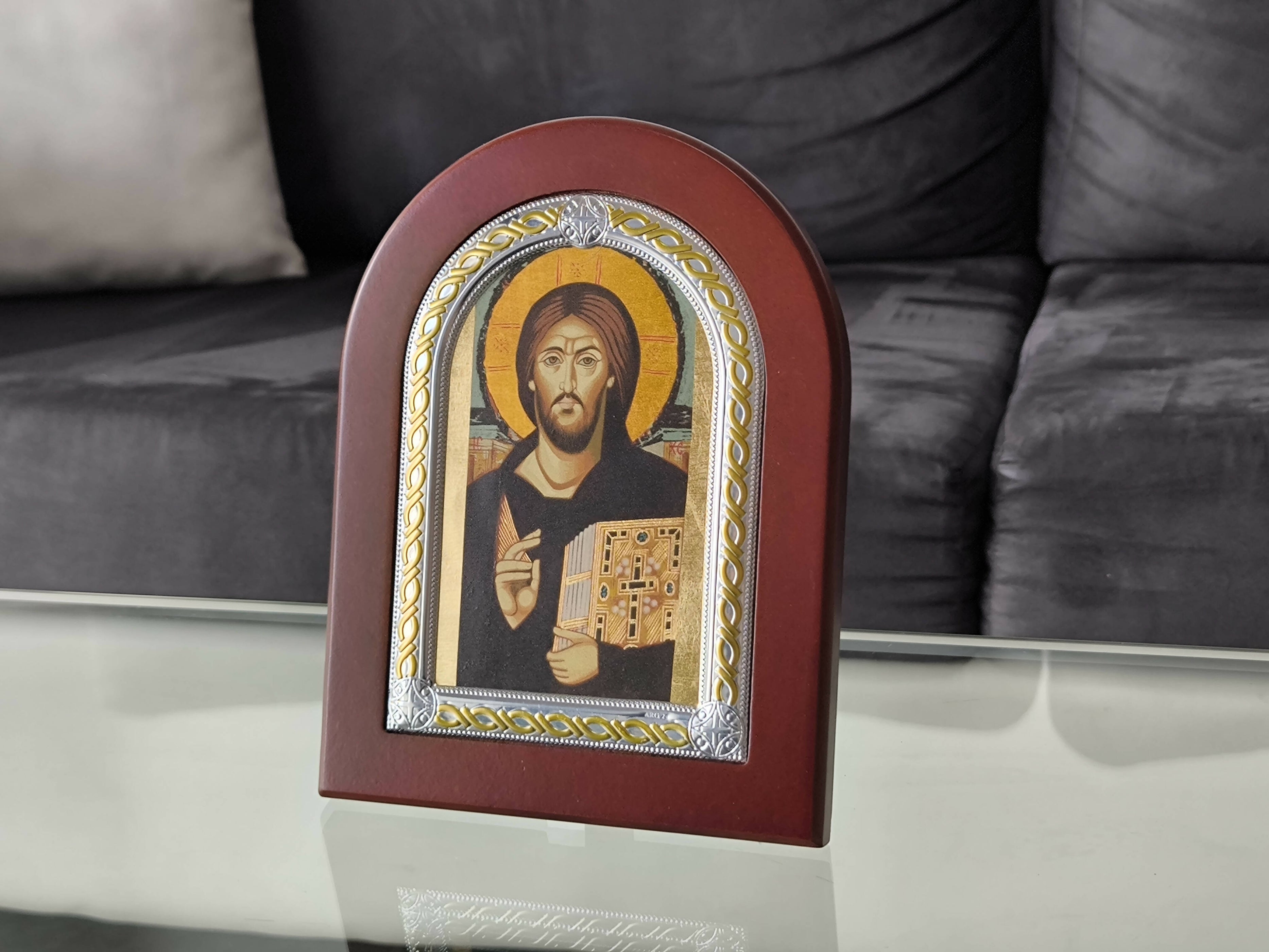 Icon Jesus Of Sinai Christ Pantocrator Nikolaos Silver 950 CERTIFICATE ...