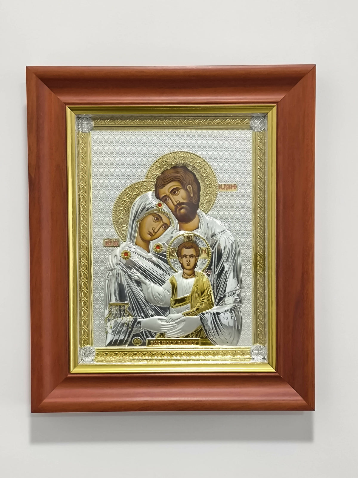 Icon Holy Family Gold Silver 950 Holy 16.14" Handicraft Wood Christian ...