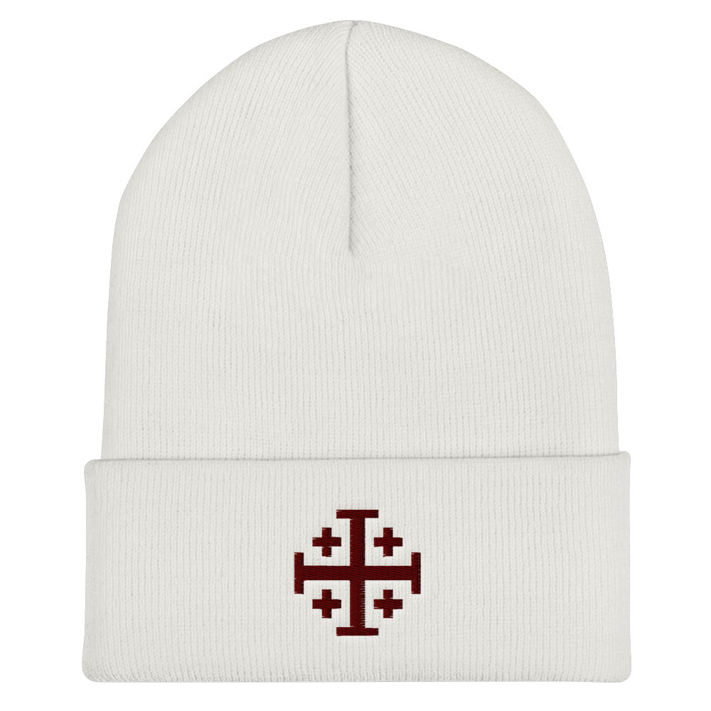 Red Jerusalem Cross Cuffed Beanie — Orthodox Depot