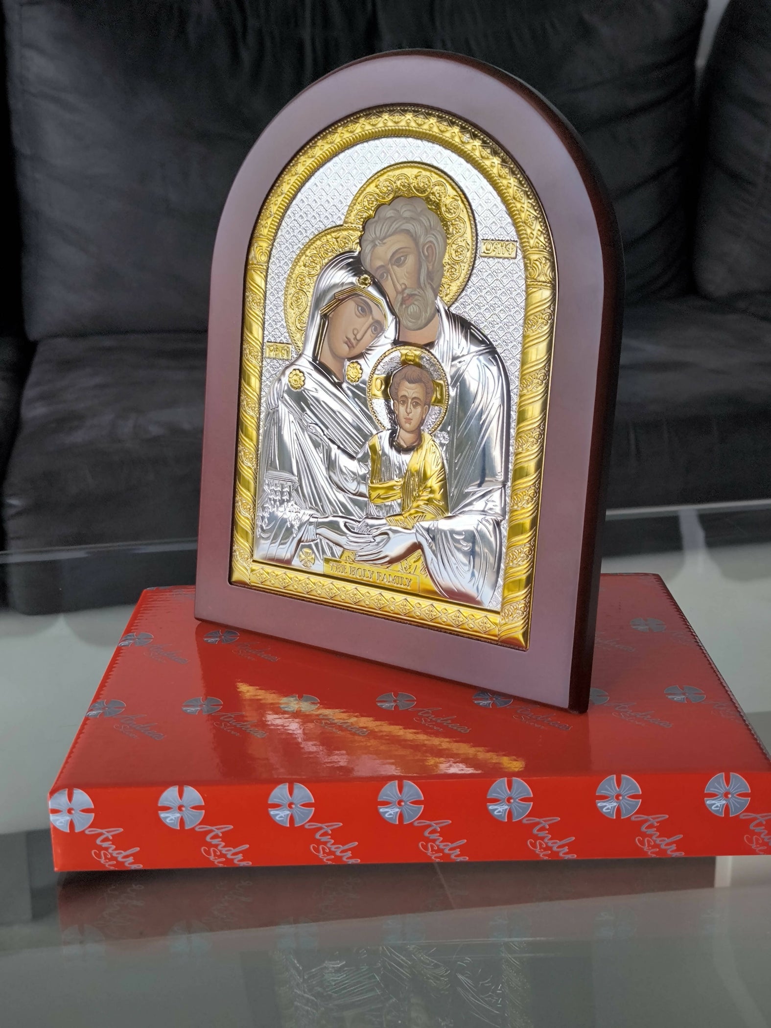 THE HOLY FAMILY 3.74 x 2.95 inch Icon Handicraft hanging \ standing Go ...