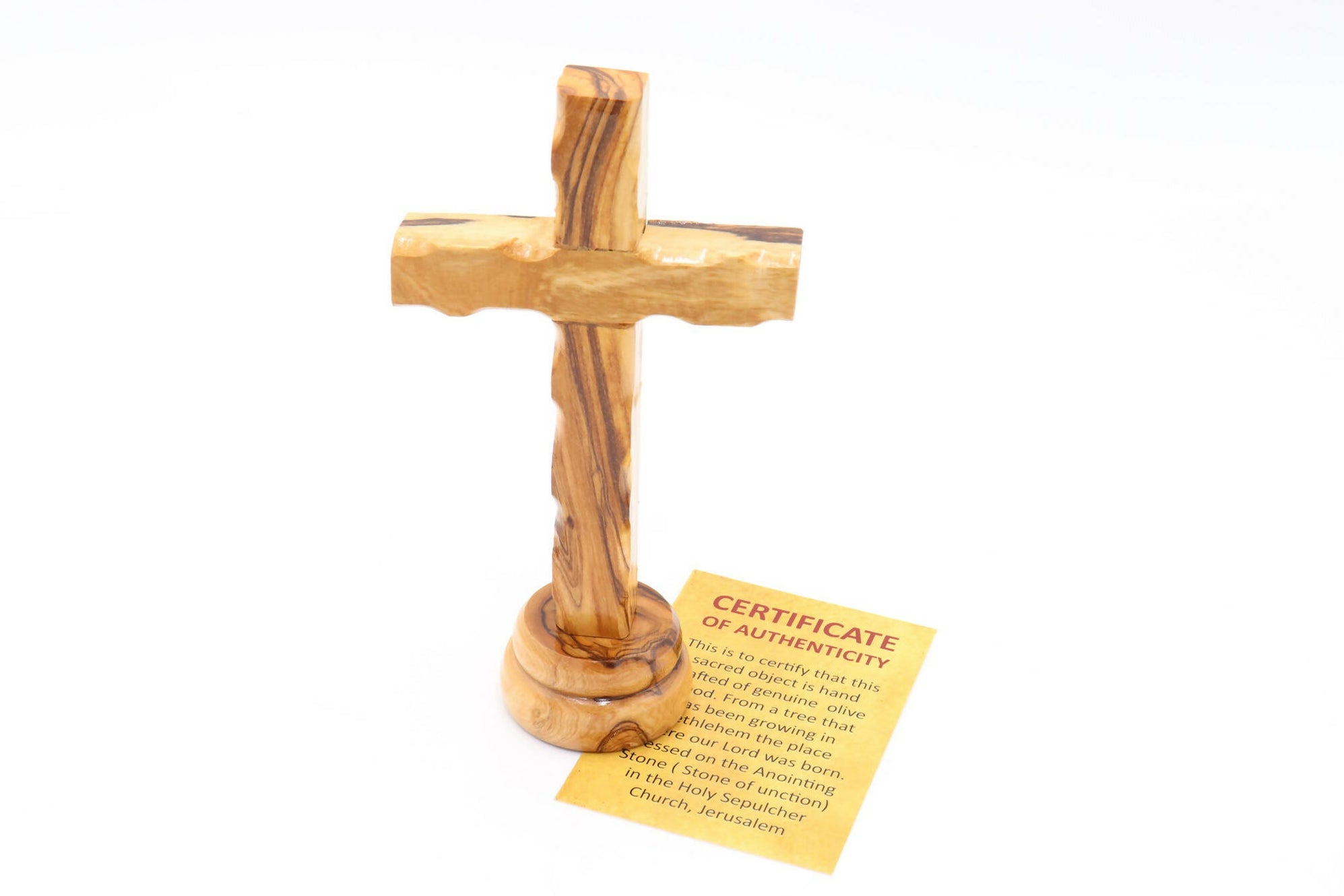 Olive Wood Round Cross Certificate Crucifix Standing Holy Land Jerusal ...
