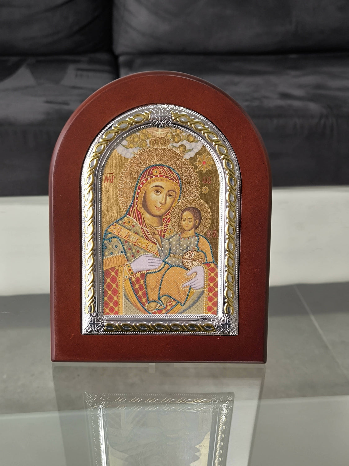 Virgin Mary Of Bethlehem Icon Nikolaos Silver 950 CERTIFICATED Christi ...